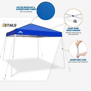 EAGLE PEAK 10x10 Slant Leg Pop-up Canopy Tent Easy One Person Setup Instant Outdoor Beach Canopy Folding Portable Sports Shelter 10x10 Base 8x8 Top (Blue)