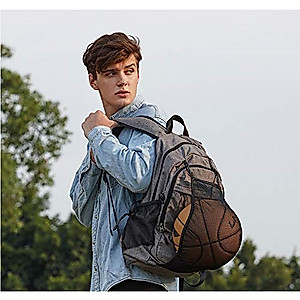 adorence Basketball Backpack with Ball Compartment(Ball Net, Water Resist) Soccer Bag/Volleyball Backpack- Grey