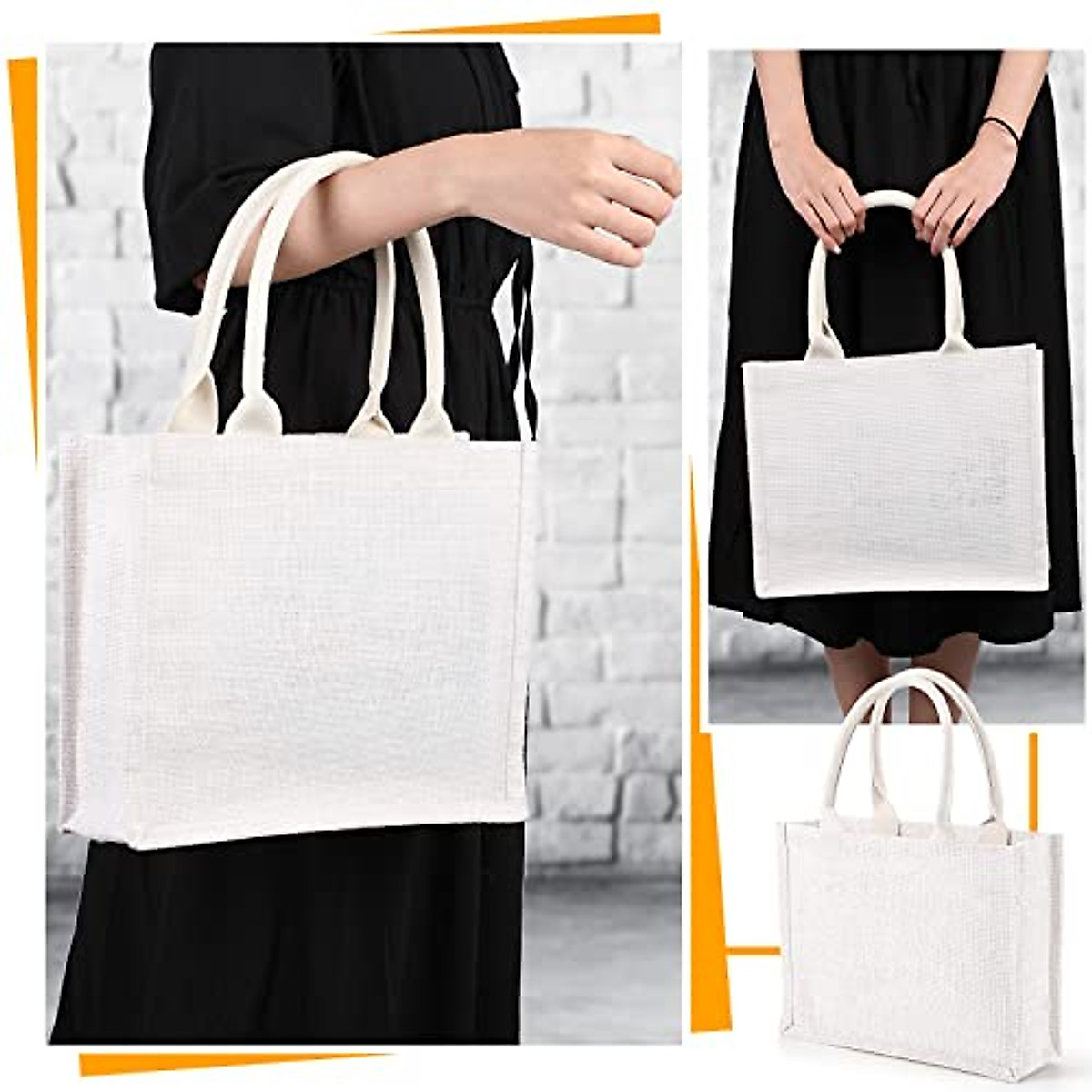 12 Pieces Burlap Tote Bags with Handles Reusable White Jute Tote Bag for Bridesmaid Gift Wedding Bachelorette Party Favors Shopping DIY Crafts Bags, 12.2 x 3.9 x 9.8 Inch