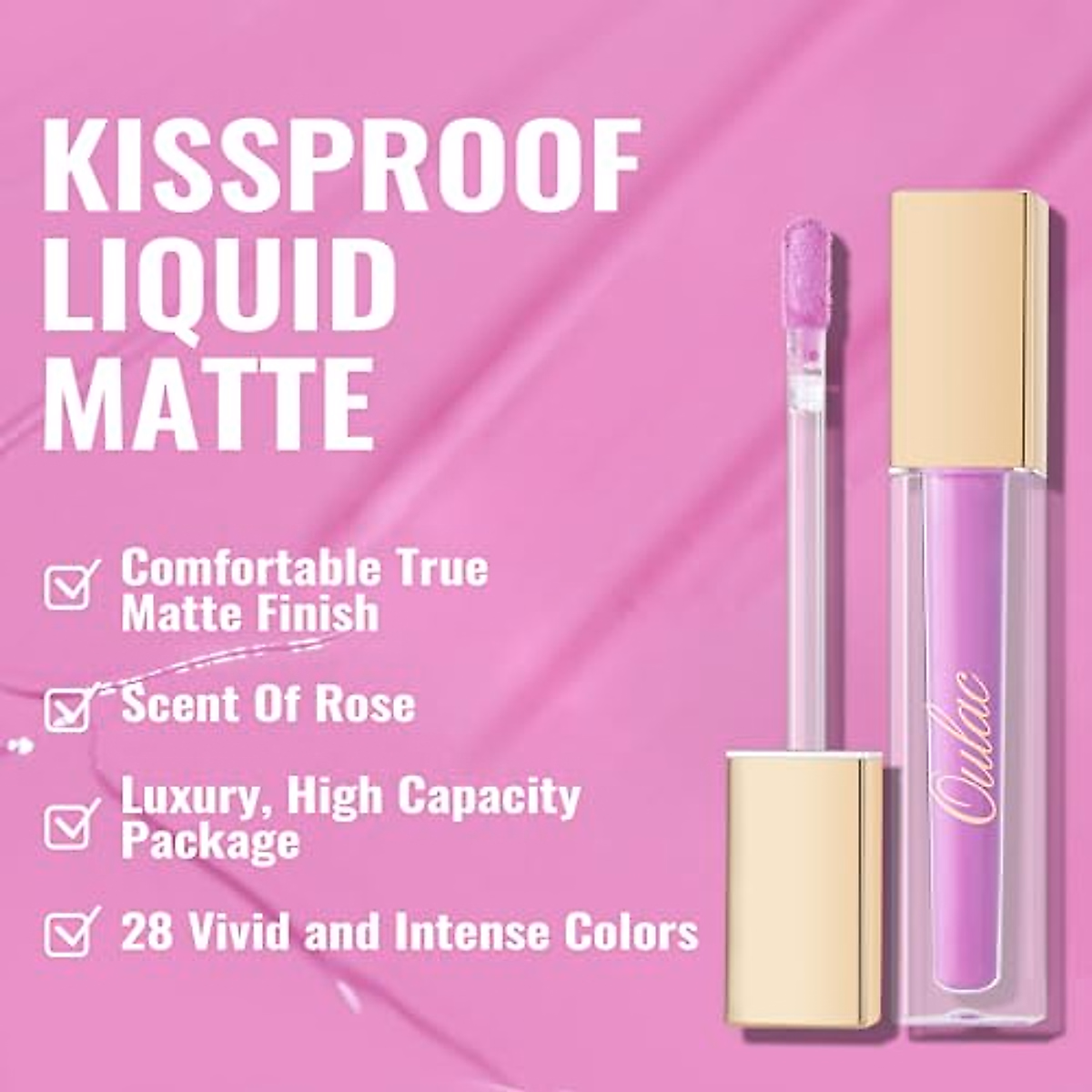 Oulac Matte Liquid Pinky Purple Lipstick for Women, Long Lasting Lipstick Waterproof Lip Stain, No Transfer, Creamy High Pigmented Formula with Rose Oil, Vegan & Cruelty-Free, Light Purple M14