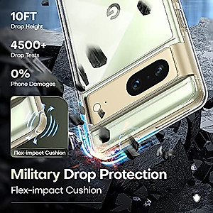 TAURI [5 in 1 Designed for Google Pixel 7 Case Clear, [Not Yellowing] with 2 Tempered Glass Screen Protector + 2 Camera Lens Protector, [Military Grade Drop Protection] Slim for Pixel 7 Phone Case