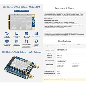 Waveshare SX1303 915M LoRaWAN Gateway HAT Compatible with Raspberry Pi 5/4B/3B/Zero/Zero W/Zero 2W/Pico/Pico W/Pico WH, Mini-PCIe Socket, Long Range Transmission, Large Capacity, Multi-Band Support