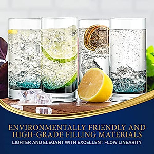 NutriChef 12.5oz Highball Drinking Glasses - Set of 4 Heavy Base Tall Tumbler Clear Glassware for Water, Wine, Beer, Liquor, Gin, Cocktail, Whiskey, Juice, Iced Coffee, Mixed Drinks, Dishwasher Safe