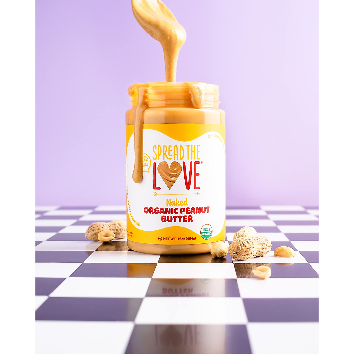 Spread The Love NAKED Organic Peanut Butter, 16 Ounce (Organic, All Natural, Vegan, Gluten-free, Creamy, Dry-Roasted, No added salt, No added sugar, No palm oil) (1-Pack)