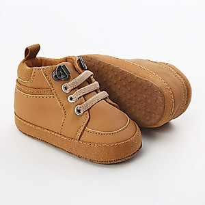RVROVIC Baby Boys Girls Anti-Slip Sneakers Soft Ankle Boots Toddler First Walkers Newborn Crib Shoes(0-6 Months Infant, 1-Khaki)
