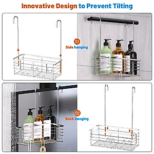 YUOROS Shower Caddy Hanging, Over the Door Shower Organizer Rack 304 Stainless Steel Rustproof (Silver)