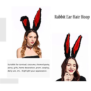 Bunny Ears Headbands Furry Rabbit Ear Headband Party Prom Cosplay Headwear Costume Hair Accessories for Women (Black)