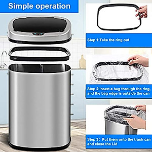 13 Gallon Kitchen Trash Can Touch Free Automatic Stainless Steel Trash Can Electronic Touchless Motion Sensor Automatic Trash Can with Lid Home Bathroom Office Restroom Brushed Large Dustbin,50L