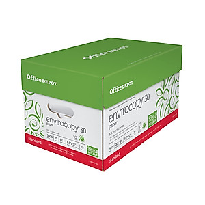 Office Depot EnviroCopy 30 Paper, 8 1/2in x 11in, 20 Lb, 30% Recycled, FSC Certified, 500 Sheets Per Ream, Case Of 10 Reams, 651001OD