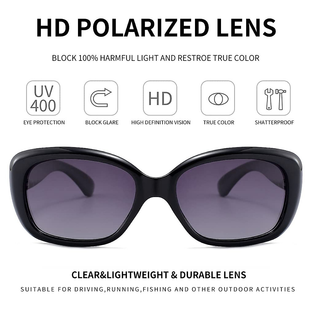 Dollger Polarized Dark sunglasses for women men UV Protection Trendy sunglasses polarized For Driving Square Frame Black