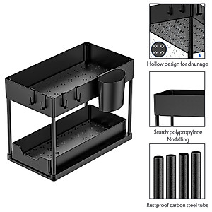 Puricon 2 Pack Under Sink Organizers and Storage Pull Out Sliding Drawer, 2 Tier Multi-purpose Kitchen Under the Sink Organizer Under Bathroom Sink Shelf Storage Rack for Countertop Laundry -Black