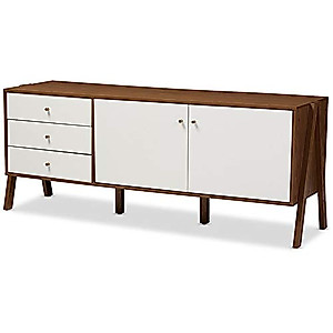 Baxton Studio FP-6780-Walnut/White TV Stand, 18.8LX65.4WX25.78H, White and Walnut