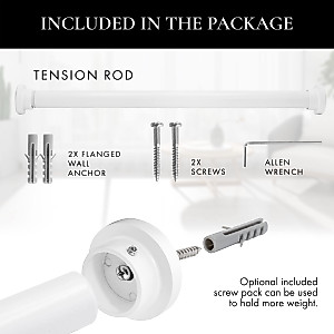 Meriville 1-inch Diameter Metal Spring Tension Rod, Closet Rod, Tension Curtain Rod, Shower Curtain Rod, Adjustable Length 18-inch to 30-inch, Off White