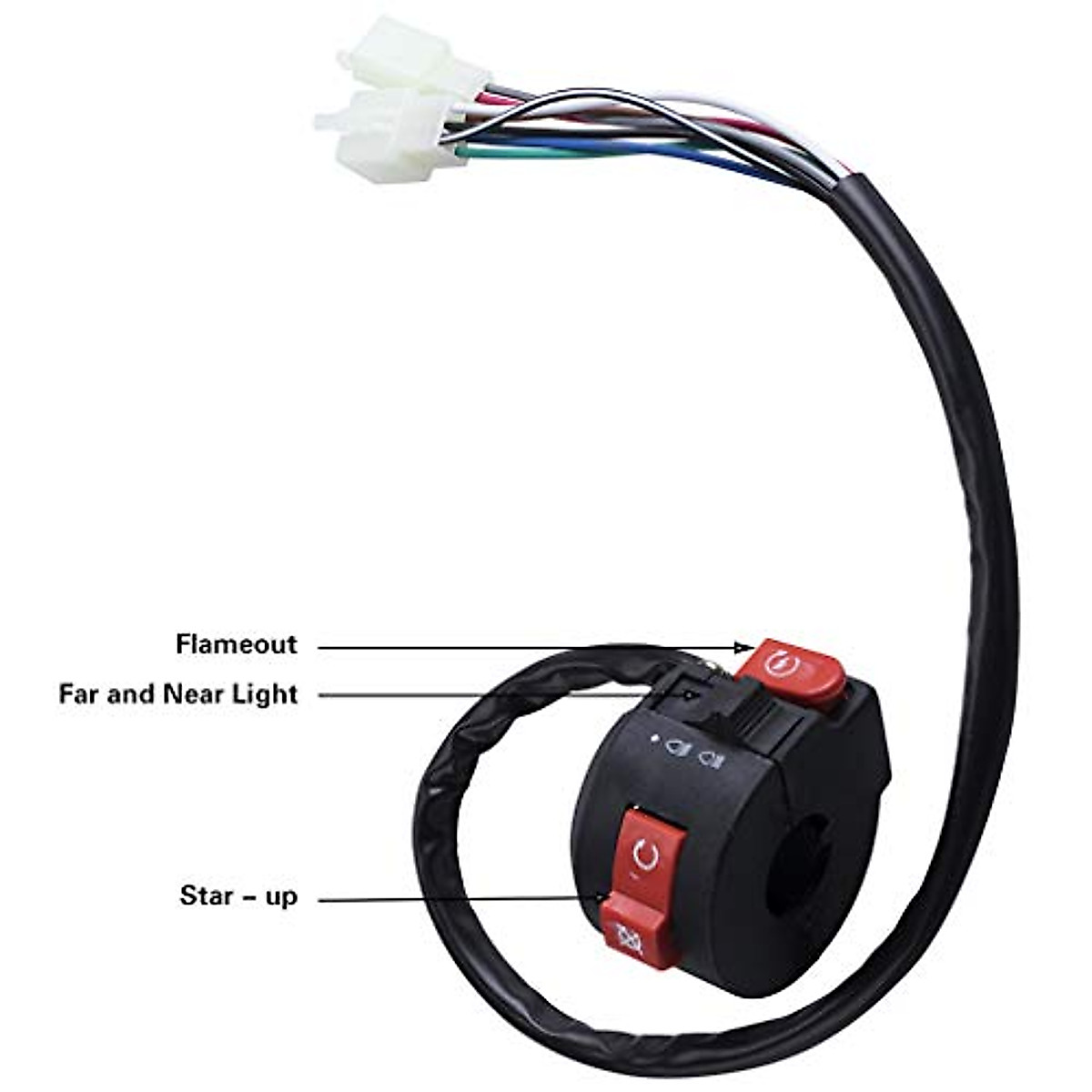 3 Function Left Starter Switch+4 Wires Ignition Switch Key with Cap Assembly for 50cc 70 cc 90cc 110 cc 125cc 150cc TaoTao SUNL Coolster Chinese ATV Quad 4 Wheeler Apollo Dirt Bike Scooter Parts