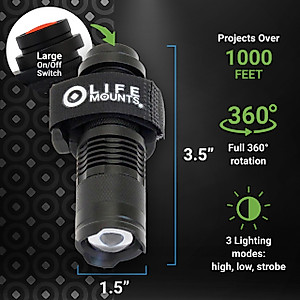 The Original LED Stroller Light and Universal Mount by Life Mounts - Fits All Stroller Brands - (Black)