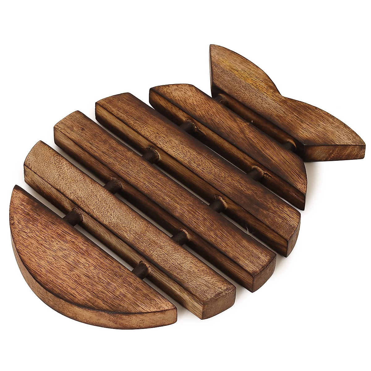 ETROVES 10 Inch Wooden Trivet Fish Shape for Hot Dishes Pot Pan Tea Pot Holders Modern Home Farmhouse Kitchen Counter Top Decor