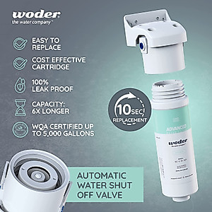 Woder WD-S-5K-ADV-JG High Capacity Advanced Inline Water Filter with ¼” John Guest Fittings - WQA Certified 5,000gal – Removes Chlorine, Lead, Chromium 6, Heavy Metals, Odors/Contaminants – USA Made