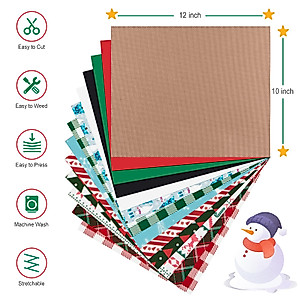 HTVRONT Christmas Heat Transfer Vinyl Bundle-13 Sheets Patterned Buffalo Plaid HTV Vinyl Christmas HTV Cartoon Cute Iron On Vinyl 12" x 10" Inch