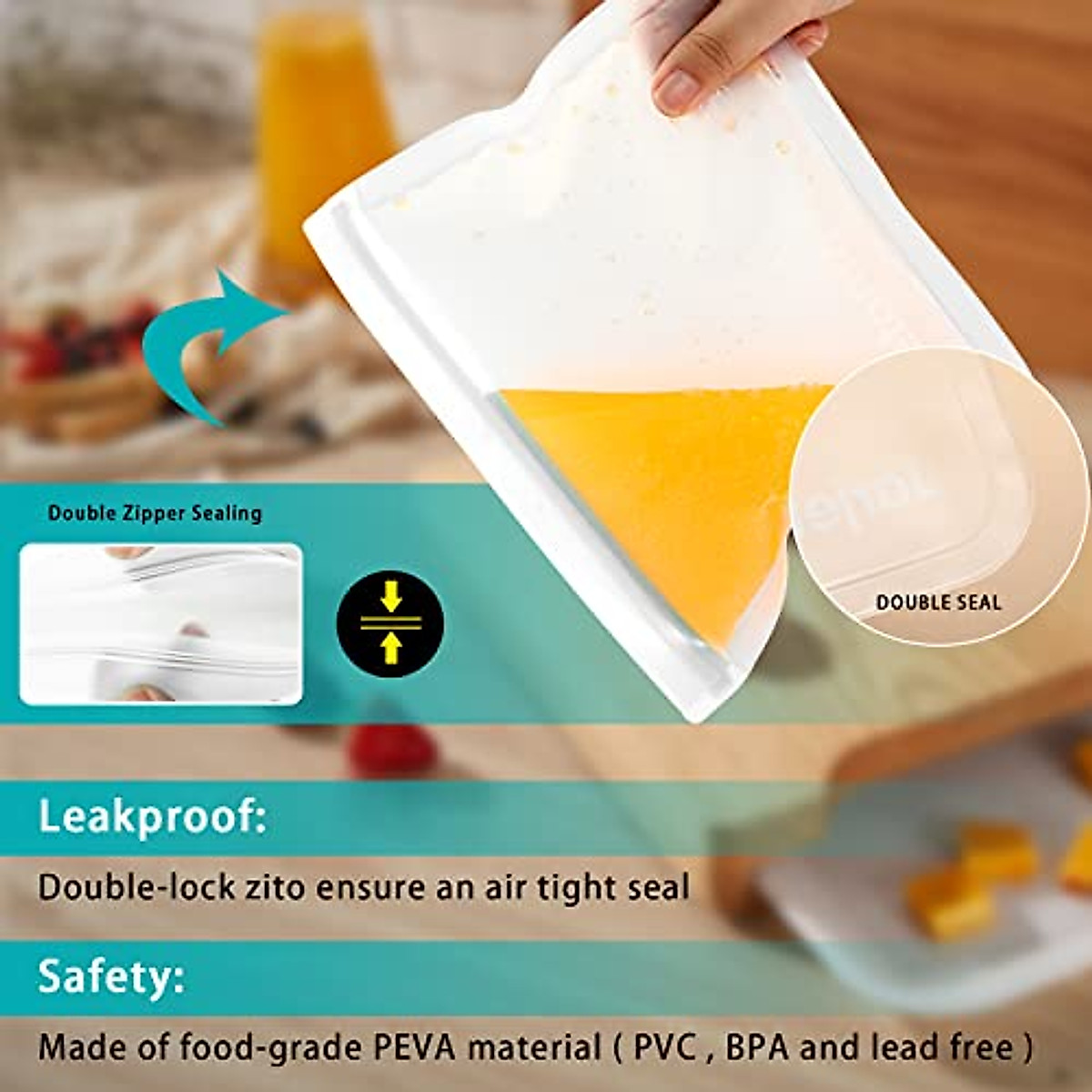 Reusable Storage Bags,10 Pack Reusable Food Container Bags Sets BPA Free Freezer Bags,2 Food Storage Gallon Bags,4 Leakproof Sandwich Bags and 4 Kids Snack Bags,Resealable Silicone for Meat Fruit