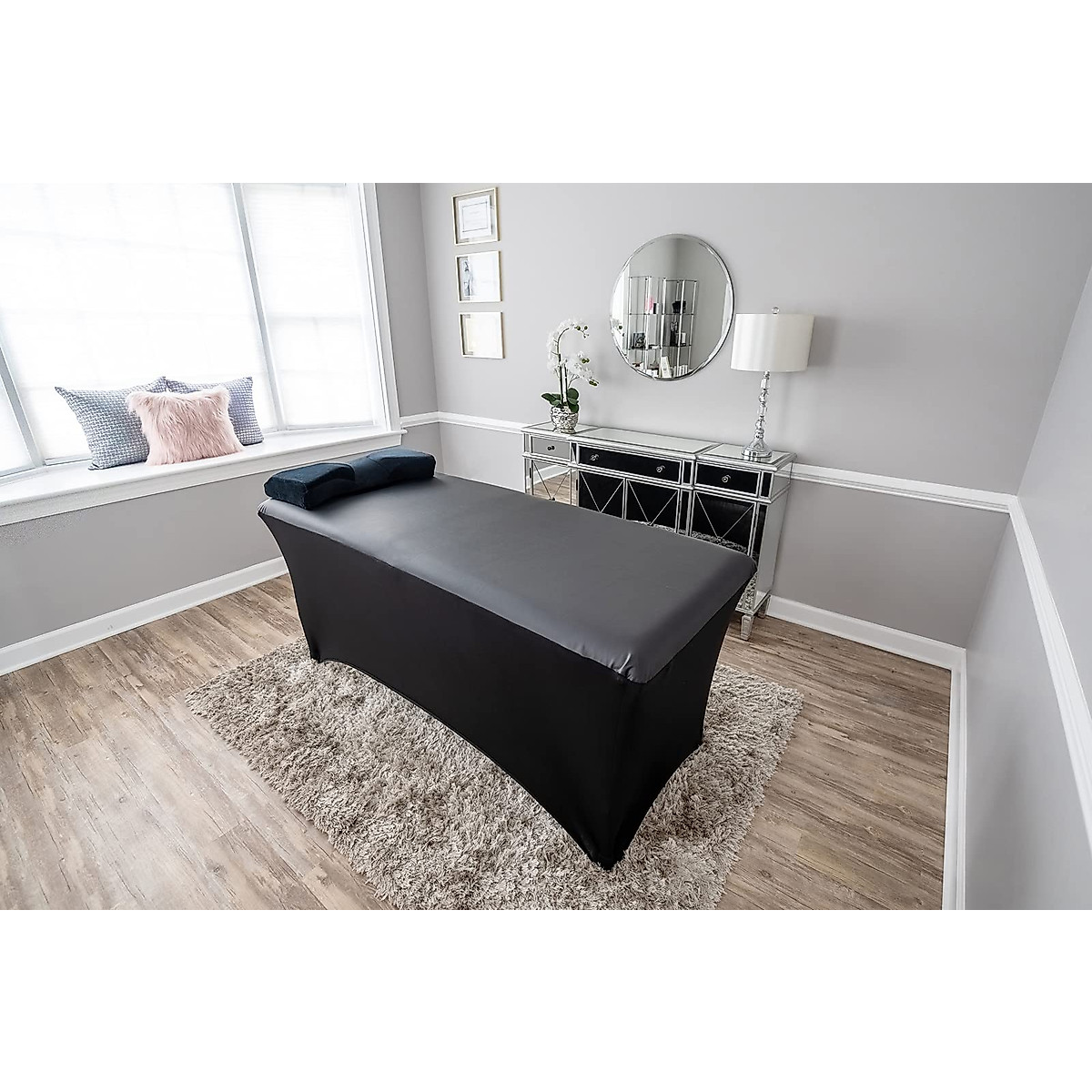 Sophi & Co. Vegan Lash Bed Cover - Wipeable, Reusable and Waterproof Fitted Linen, Excellent Spa Salon Massage Table Linen, Vegan Leather Spa Bed Topper, 1 Count (6ft, Black)