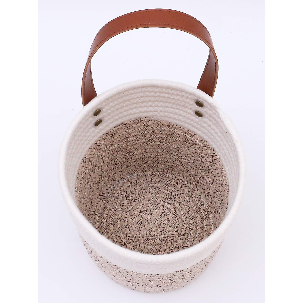 Hanging Storage Baskets Set of 2 For Wall/Door/Garage/Cabinets/Closet Organizer 6.7"x7.9" Small Woven Cotton Rope Basket with Leather Handle Home Décor for Plants