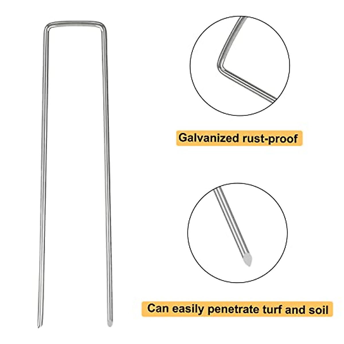 Whonline 300pcs Landscape Staples, 6 Inch 11 Gauge, Galvanized Garden Stakes, Landscape Pins, Ground Stakes for Yard Sod Anchoring Landscape Fabric Irrigation Tubing