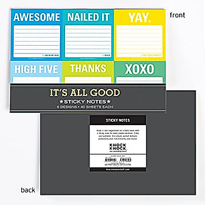 Knock Knock It's All Good Sticky Note Packet, 6 Sticky Note Pads Set, 2.75 x 2.75-Inches and 40-Sheets Each