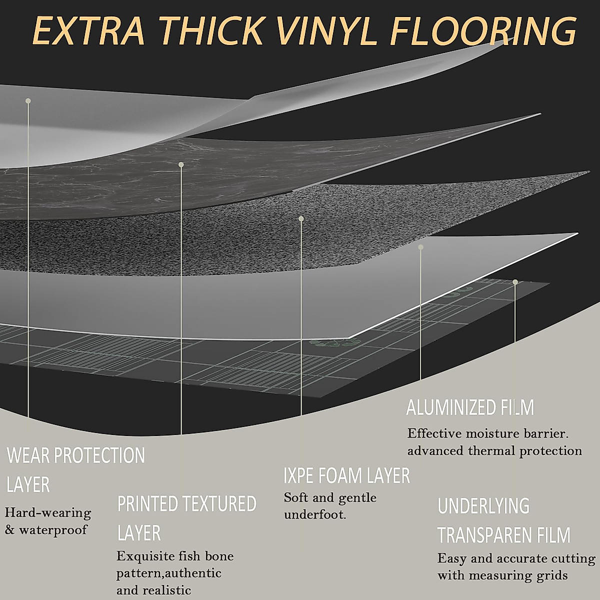 Oxdigi Vinyl Floor Tiles Peel and Stick 23"x 393"/64 Sq.Ft, Thicken Self Adhesive Vinyl Flooring Roll Marble Pattern Waterproof DIY Floor Coverings for Bathroom Living Room Kitchen, Black Marble