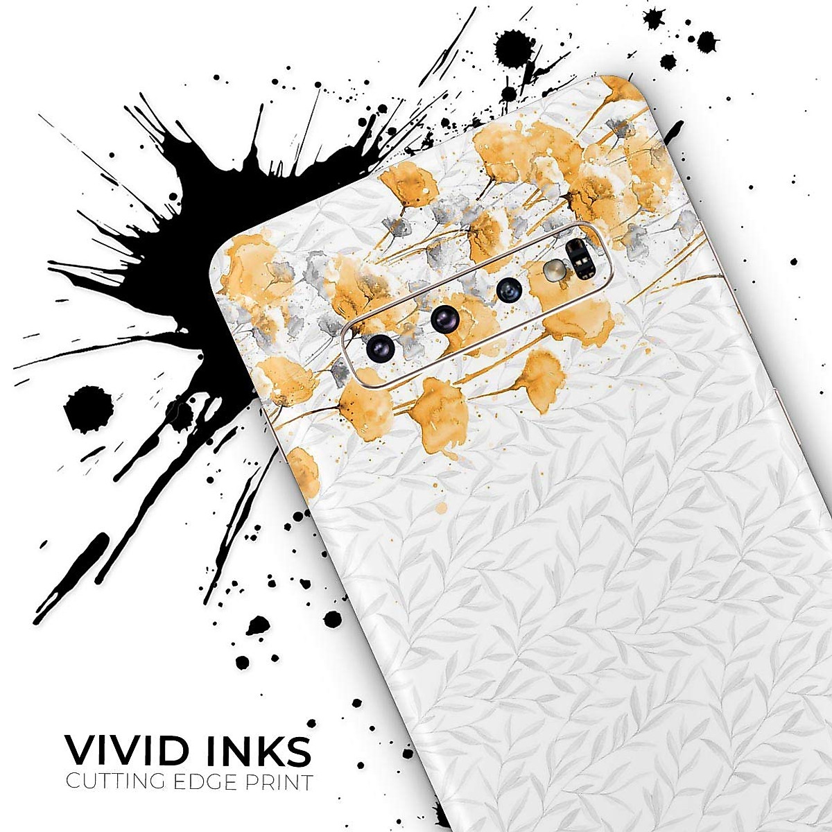 DesignSkinz Karamfila Yellow & Gray Floral V14 Protective Vinyl Decal Wrap Skin Cover Compatible with The Samsung Galaxy S20 (Screen Trim & Back Glass Skin)