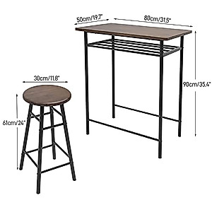 soges Bar Table with 2 Bar Stools, Pub Dining Height Table Set, Kitchen Counter Dinette Set, Bistro Table Set for Kitchen Living Room, Bar Table Chairs Set with Storage Rack