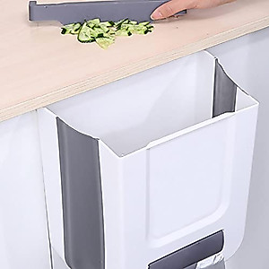 Hanging Folding Trash Can, BESUNTEK 2 Pcs Wall Mounted Kitchen 10L Gallon Plastic Folding Small Garbage Can with 5 Volume Garbage Bag for Cabinet Car Bedroom Bathroom Cupboard Office Camping