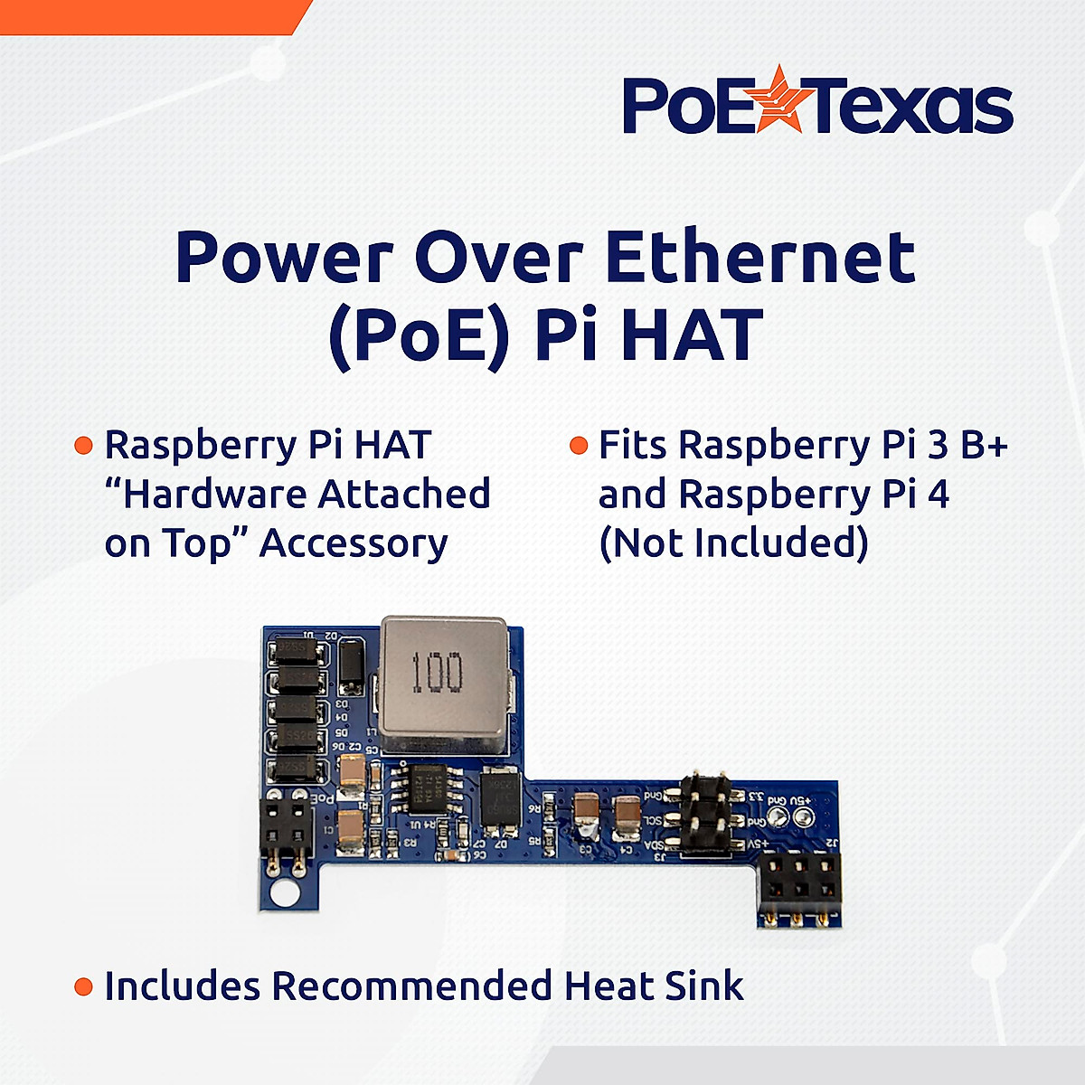 PoE Texas Raspberry Pi PoE Hat PoE Injector - Single Port Power Over Ethernet Passive PoE Adapter