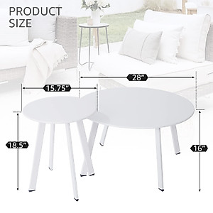 Meluvici Patio Coffee Table Set of 2, Weather Resistant Outdoor Round End Table, Nesting Tables for Living Room Balcony Office, White