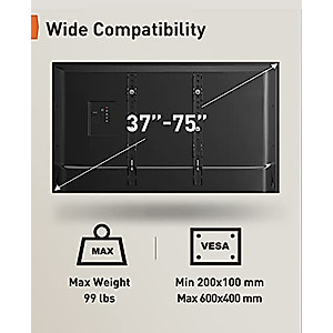 Perlegear Ceiling TV Mount, Hanging TV Mount for 37-75 inch Flat or Curved TVs up to 99 lbs, Full Motion TV Bracket with Swivel, Tilt, Max VESA 600x400mm, PGLCM1