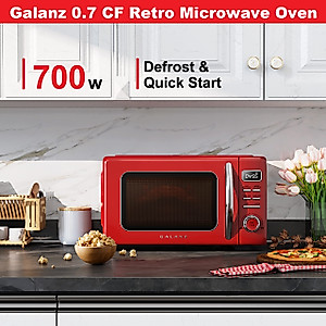 Galanz GLR25MRDR10 Retro Compact Refrigerator, Mini Fridge with Single Doors, Adjustable Mechanical Thermostat with Chiller, Red, 2.5 Cu Ft & GLCMKZ07RDR07 Retro Countertop Microwave Oven
