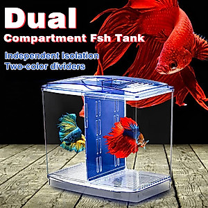 Betta Fish Tank - Mini Betta Bowl Kit Small Aquarium with Divider - 2/5 Gallon Beta Fish Tank Set Starter Goldfish Fishbowl - Transparent Acrylic Fish Jar for Shrimp Crab Moss Seaweed Ball