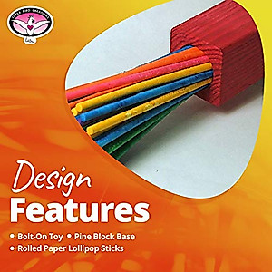 Super Bird Creations SB301 Chewable Paper Party Bird Toy with Colorful Lollipop Sticks, Large Size, 6.5” x 1.5” x 1.5”,Varies