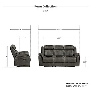 Lexicon Reclining Sofa, Polished Microfiber Recliner Sofa, Double Recliner RV Couch, Manual Recliner for Living Room, Home Theater Seating, 83.5" W Sofa, Brownish Gray