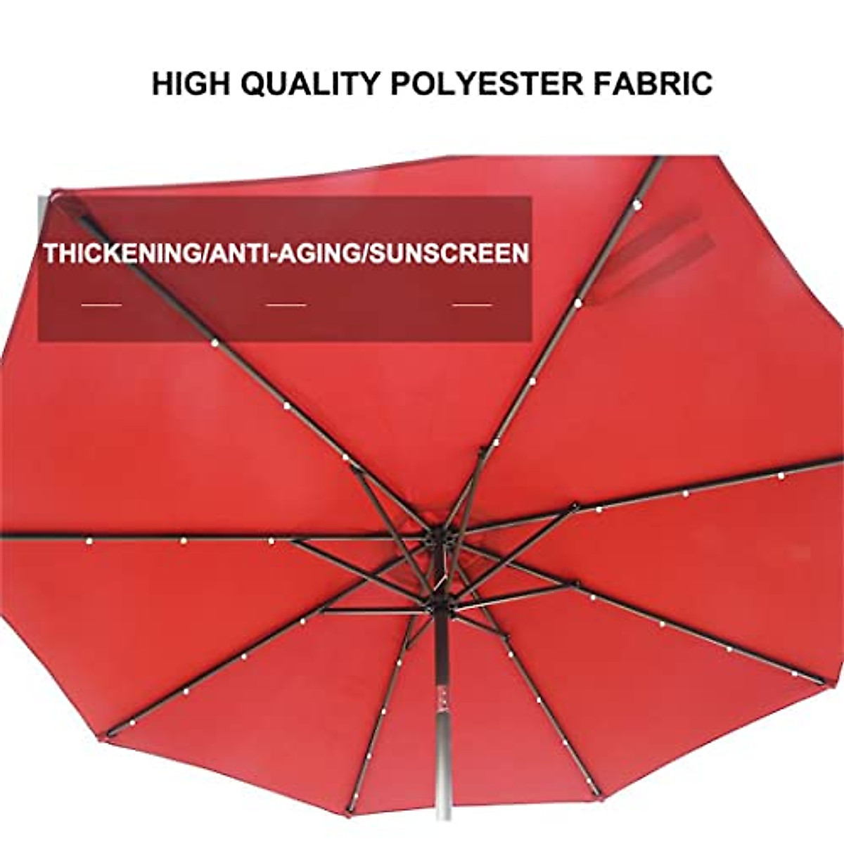 ZJDU 9 Ft Solar LED Lighting Patio Umbrella,Market Garden Sun Shade Umbrella, with 32 Lights/Crank and 8 Ribs,for Garden, Lawn, Deck, Backyard & Pool,Coffee