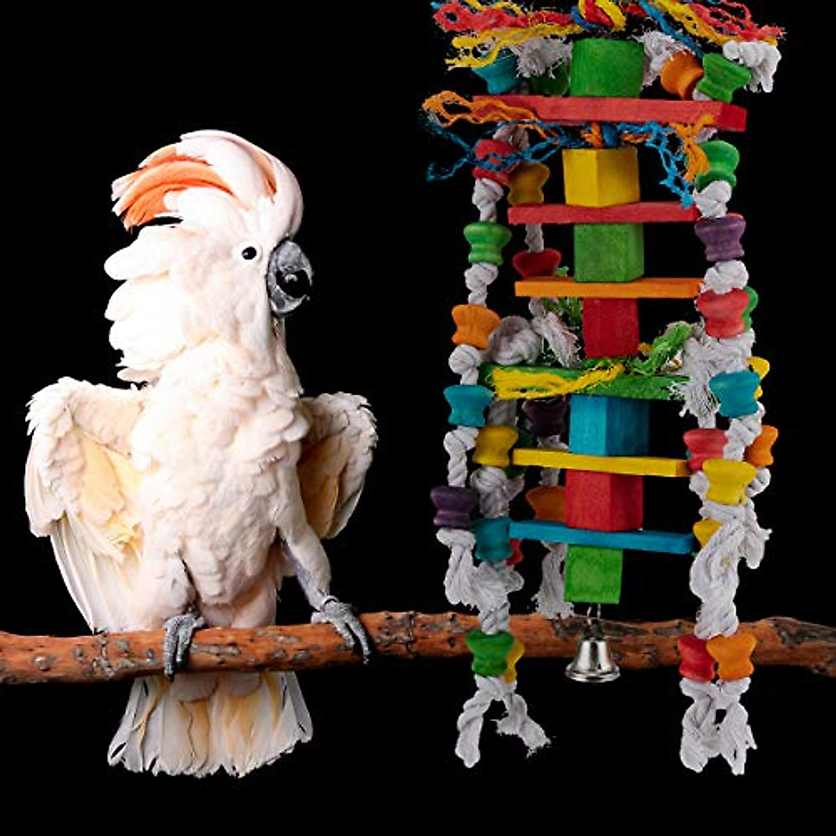 MEWTOGO Bird Parrot Chewing Toys- Multicolored Natural Wooden Knots Blocks Waterfall Bird Tearing Entertaining Toys Suggested for Conures Cockatiels African Grey Foraging and Amazon Parrot