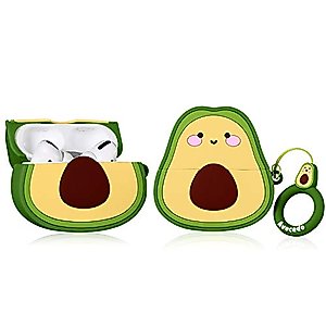 Coralogo for Airpods Pro 2019/Pro 2 Gen 2022 Case, Cute Fruit Cartoon Funny Character Protective Keychain Cover 3D Fun Cool Soft Silicone Skin Air pods Pro Charging Cases for Airpod Pro (Avocado)