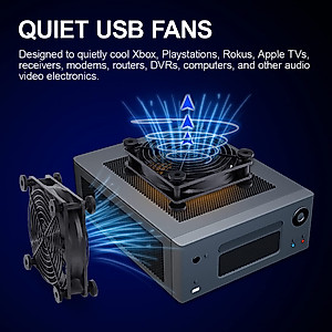 SNOWFAN Daul USB Computer Fan, 120mm Fan Silent Fan with Variable Speed Controller for Receiver DVR PlayStation Xbox Computer Cabinet Cooling (120mm, Black, 2)
