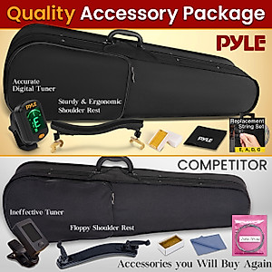 Pyle 1/4 Size Beginner Violin Starter Kit, Violin Starter Package with Travel Case & Bow, Extra Strings, Digital Tuner, Shoulder Rest & Cleaning Cloth for Students, Kids, Adults