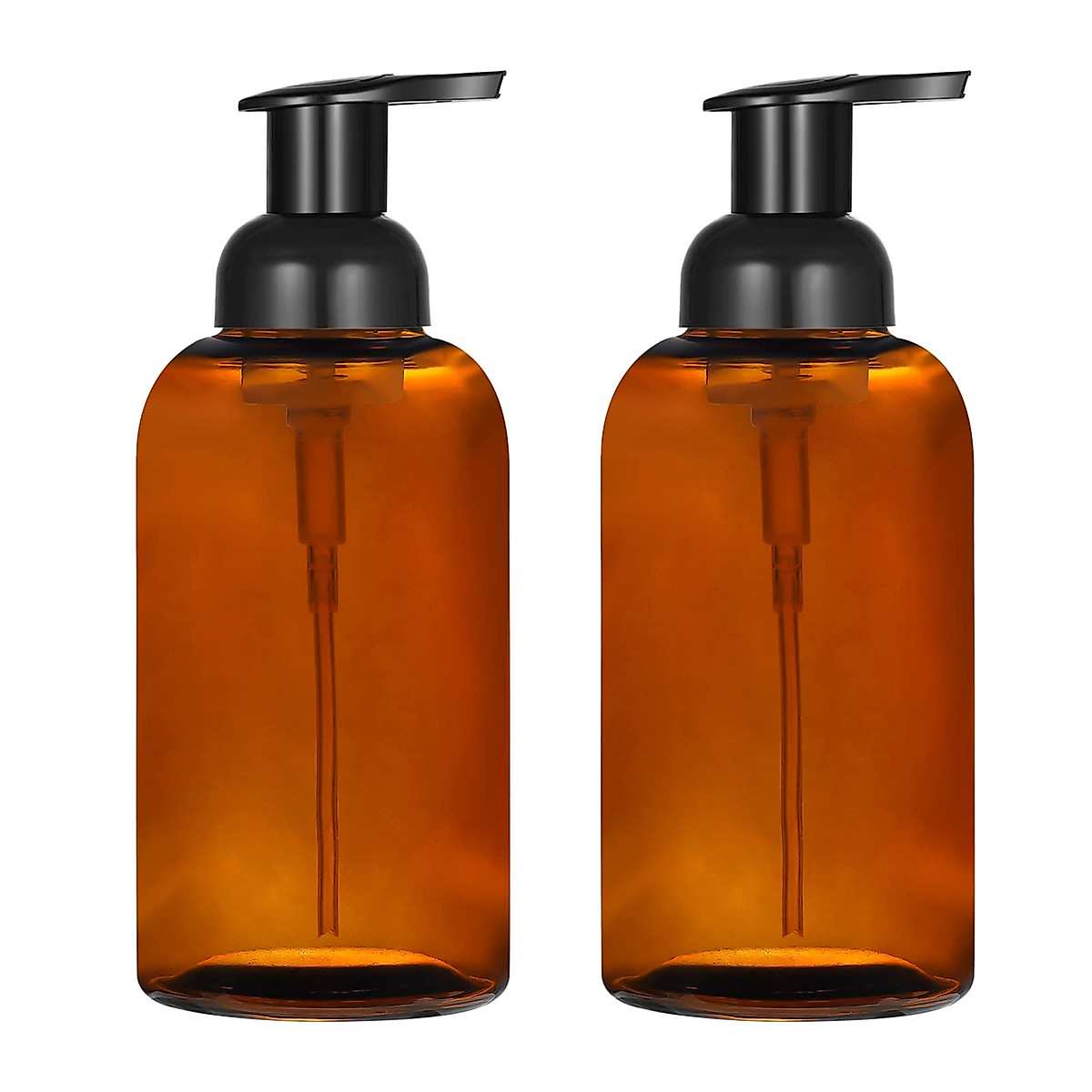 2 Pack Amber Glass Jar Soap Dispenser with Foaming Pump, 13 Ounce Amber Round Bottles Dispenser with Foaming Pump