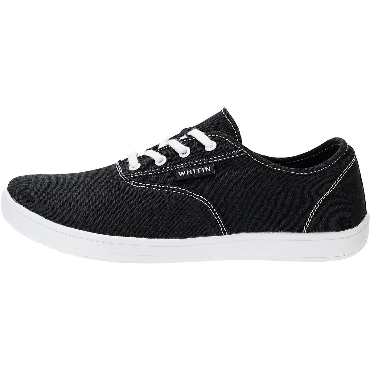 WHITIN Womens Canvas Minimalist Barefoot Sneakers Extra Wide Toe Box Zero Drop Sole Shoes Width Fit Minimus Size 9.5 9.5W Jogging Training Black 41