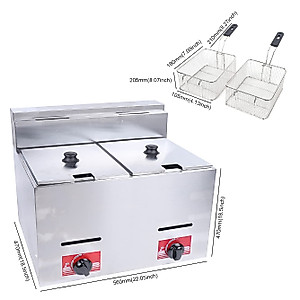 Commercial Deep Fryer,2 Pan 403 Stainless Steel Countertop Gas Fryer Food Warmer Buffet Adjustable Temp with 2 Baskets for Commercial Restaurant Fast Food Restaurant