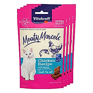 Vitakraft Meaty Morsels Soft Indulgent Cat Treats - Double Layer Extra Meaty - Can Use as Cat Pill Pocket (Chicken with Salmon, 4-Pack)