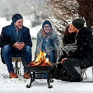 Wilrex Outdoor Fire Pits, 22 inch Portable Bonfire FirePits for Outside Wood Burning with Spark Screen and Fireplace Poker for Backyard Garden Patio Bonfire Heating, Camping and BBQ, Black (QTFP06M)