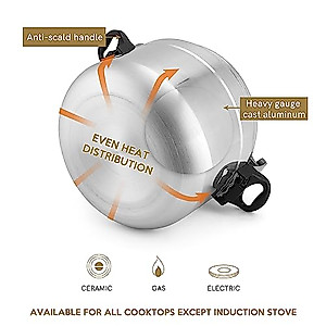 BreeRainz Clamp On Pressure Cooker, 19 Quart Aluminum Pressure Cooker w/Ultra Safe Clamp Bar Locking System, 2 Valves for Stable Pressure Cooking, for Family or Commercial Use