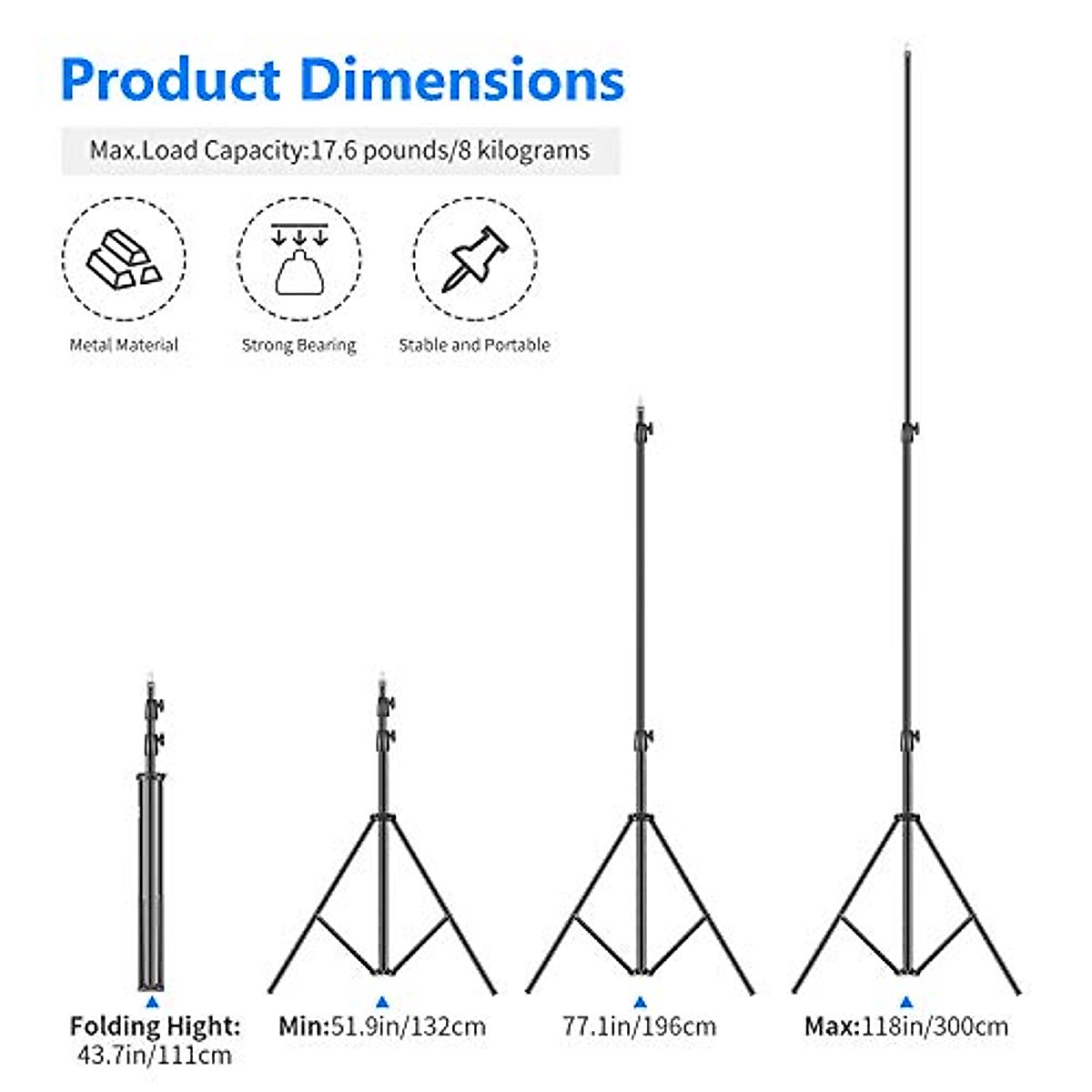 Neewer Heavy Duty Light Stand 10 Feet/3 Meters Adjustable Spring Cushioned Metal Photography Tripod Stand for Photo Studio Softbox, Flash Monolight, Ring Light and Other Photographic Equipment(Black)